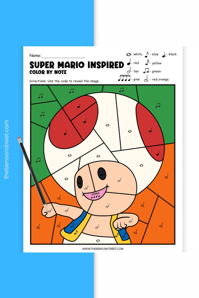 Free Printable Super Mario Color by Note Coloring Pages