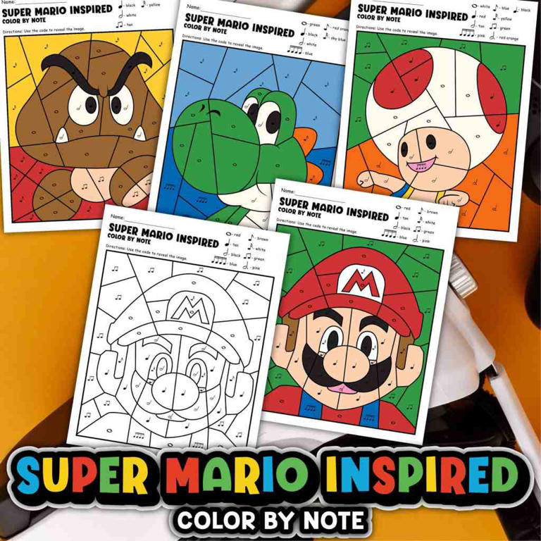 Free Printable Super Mario Color by Note Coloring Pages