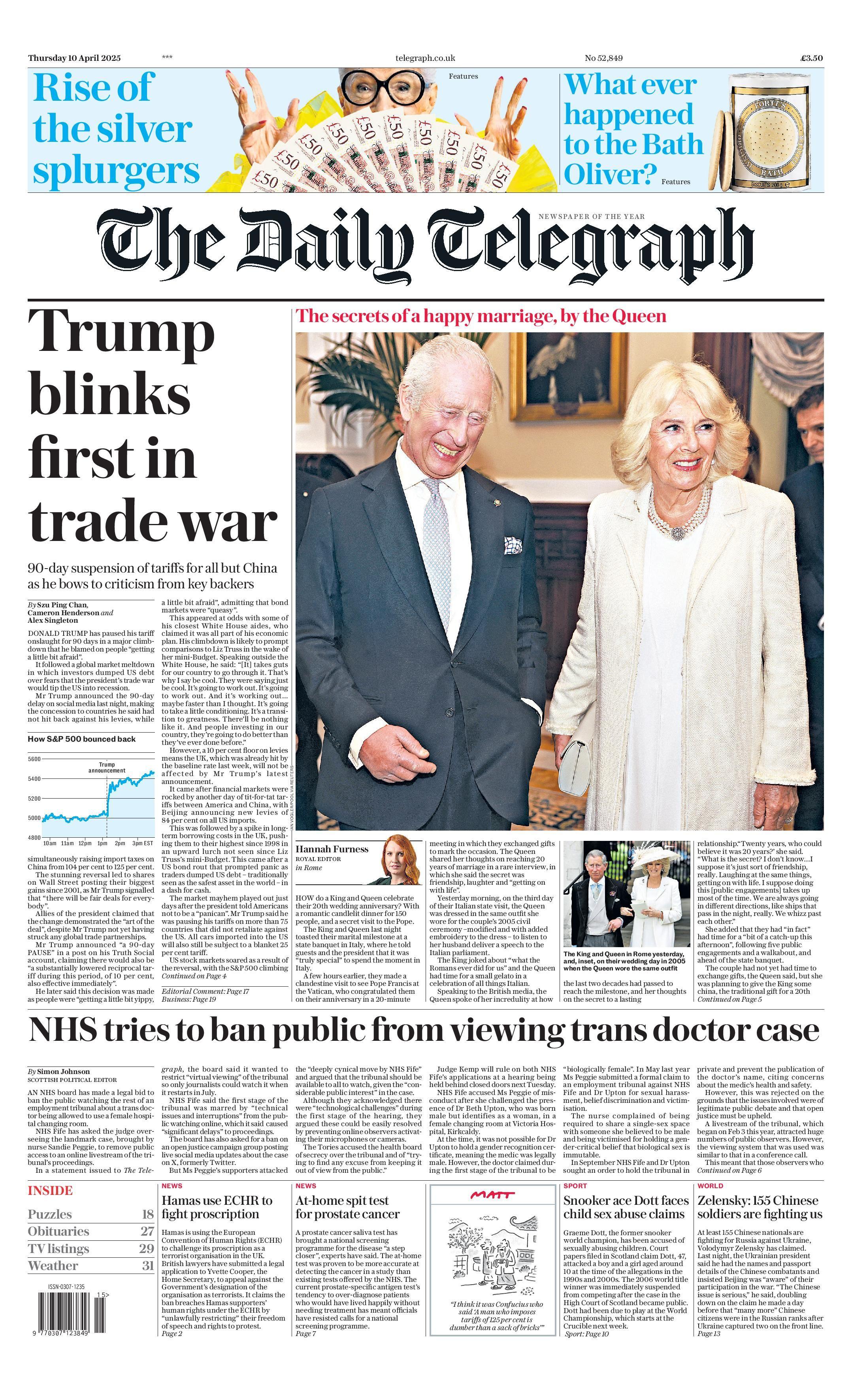Scotland's papers: Trump 'blinks' on tariffs after market turmoil