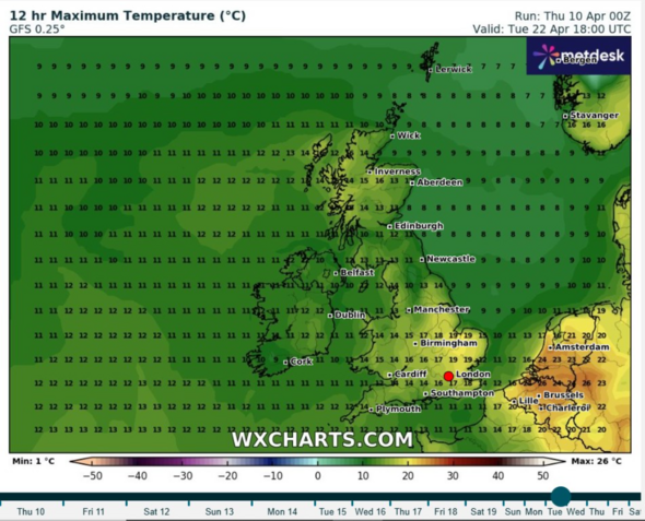 UK weather maps show 22C Easter weekend scorcher with four days of 'non ...