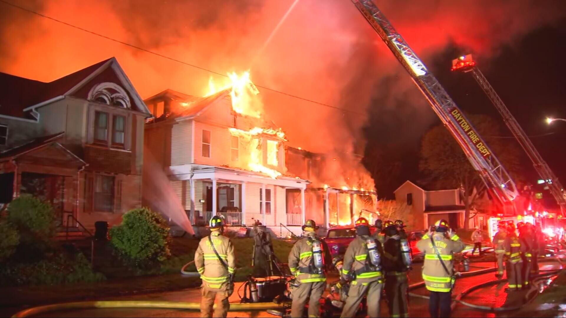2 firefighters hurt, buildings total loss after fire in Dayton