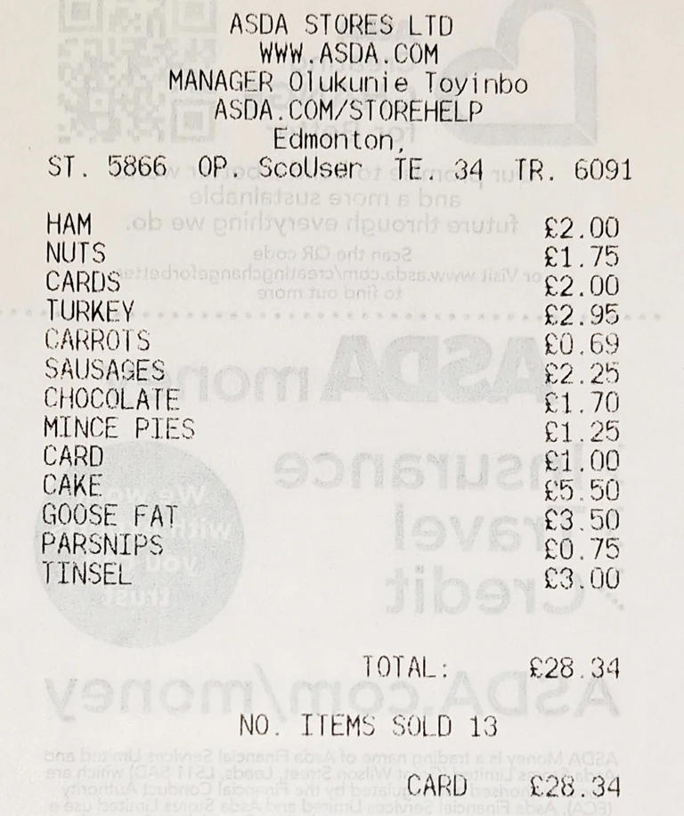 Receipt artist creates supermarket bills with A to Z of items and a ...
