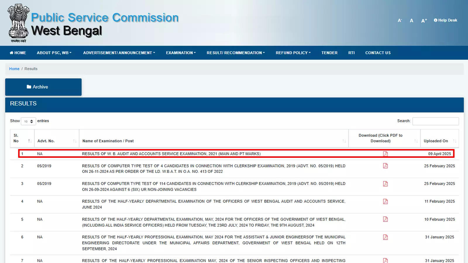 WBPSC Audit and Accounts Service result 2025 released at psc.wb.gov.in ...