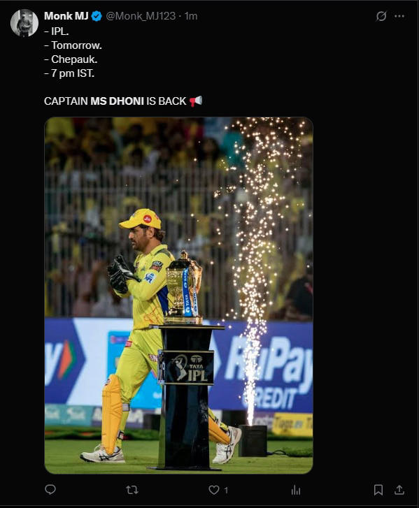 Thala is back: MS Dhoni's return as CSK captain thrills fans ahead of KKR clash