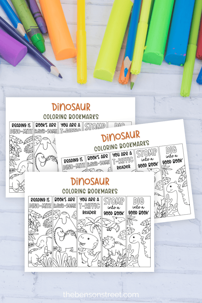 Free Printable Dinosaur Coloring Bookmarks: 5 Designs