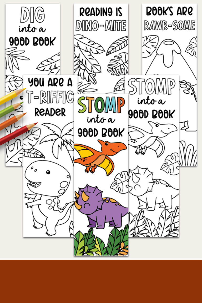 Free Printable Dinosaur Coloring Bookmarks: 5 Designs