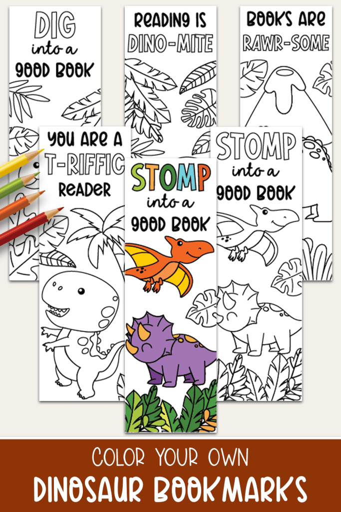 Free Printable Dinosaur Coloring Bookmarks: 5 Designs