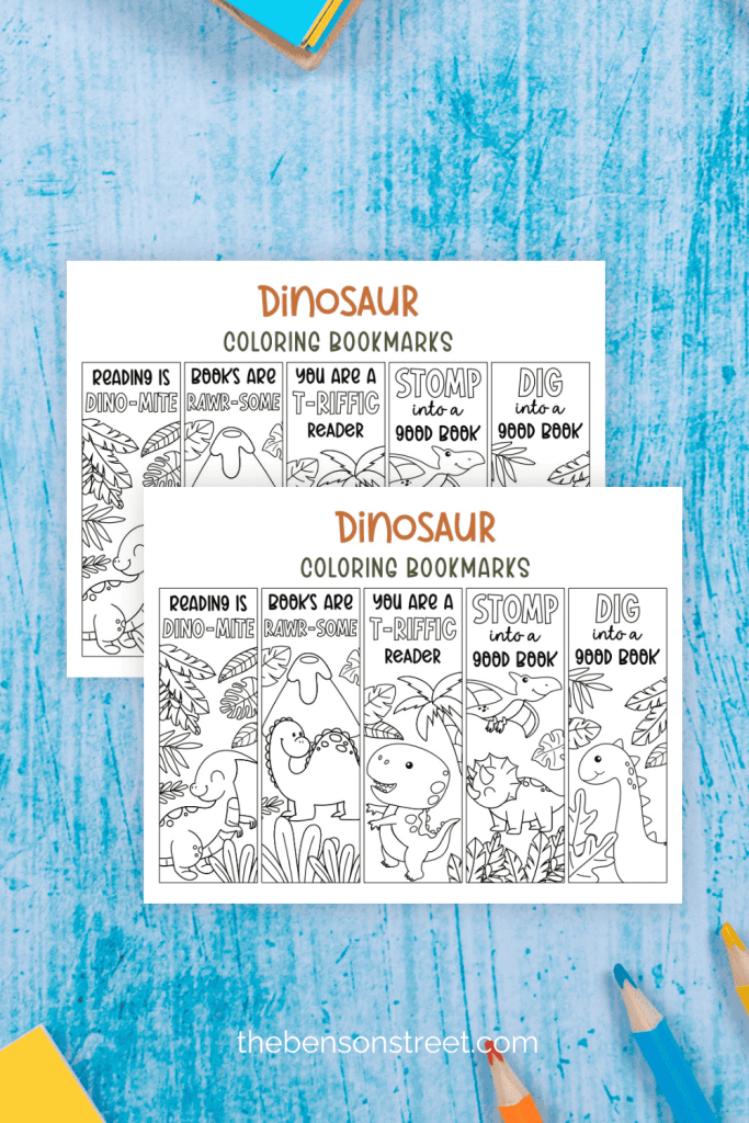 Free Printable Dinosaur Coloring Bookmarks: 5 Designs