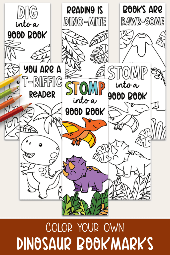 Free Printable Dinosaur Coloring Bookmarks: 5 Designs