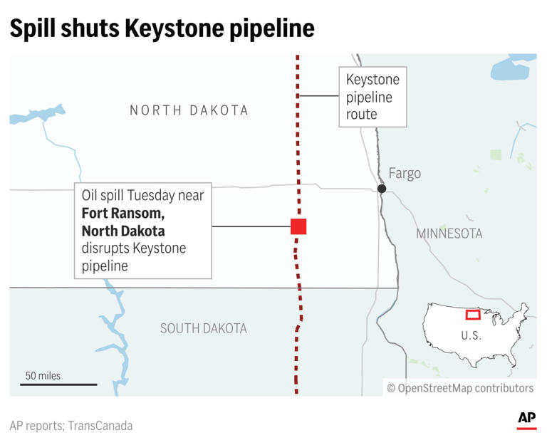Cleanup underway after Keystone Pipeline spills 3,500 barrels of oil