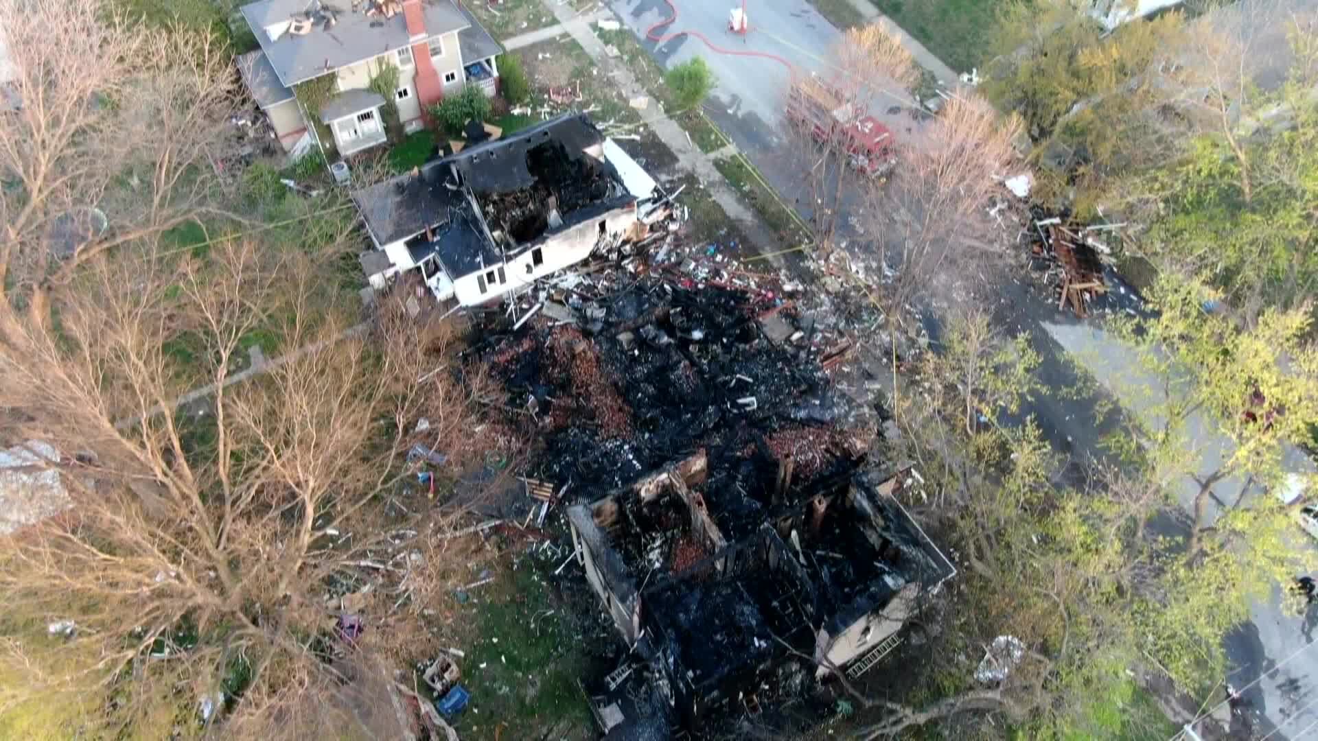 Gas explosion levels a home in Lexington, Mo., after a gas main is hit
