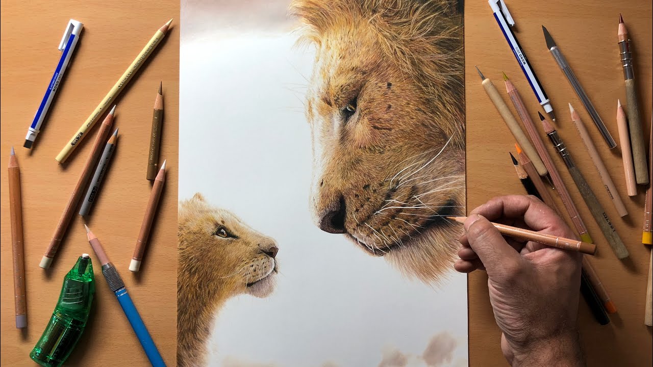 Drawing; The Lion King (Simba & Mufasa) Time-Lapse ¦ Artology