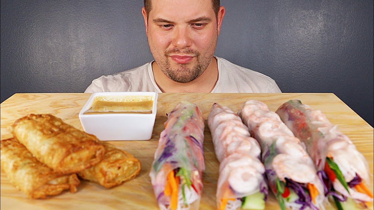 ASMR Mukbang Shrimp Spring Rolls & Egg Rolls ¦ Dave Kay ASMR