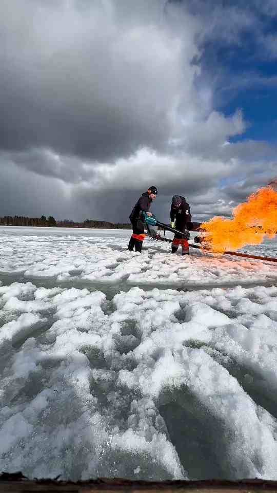Fire and Ice, Melting Frozen Lakes with Flamethrowers