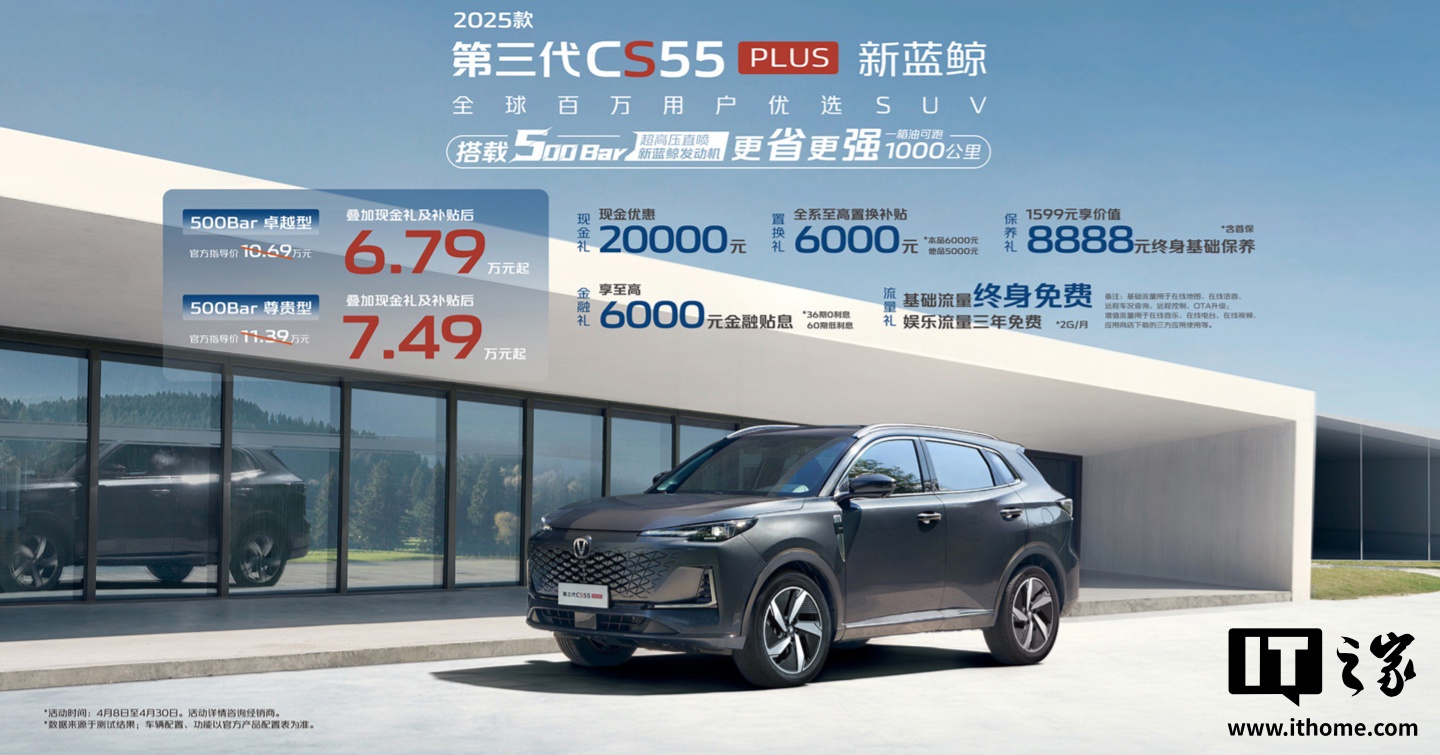 2025 款长安 CS55 PLUS SUV 车型上市，10.69 万元起