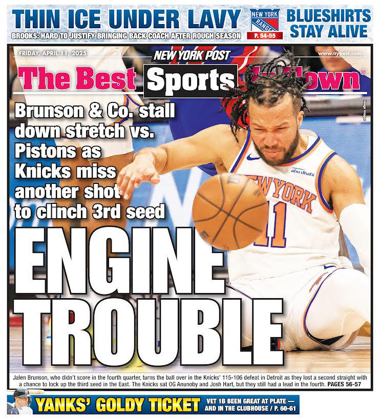 Knicks fail to lock up No. 3 seed in loss to pesky Pistons