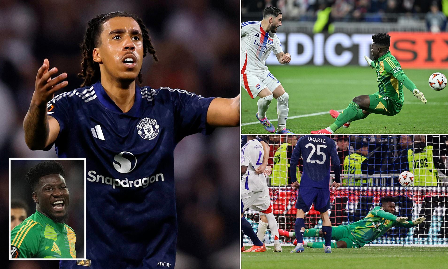 Leny Yoro struggles to hide his frustration with Andre Onana after Lyon display - as he says Man ...