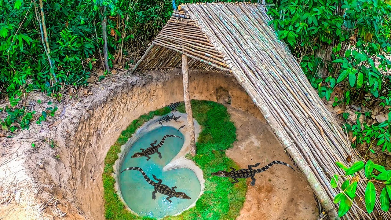 Handmade crocodile pond hidden in nature that feels like a fairytale world
