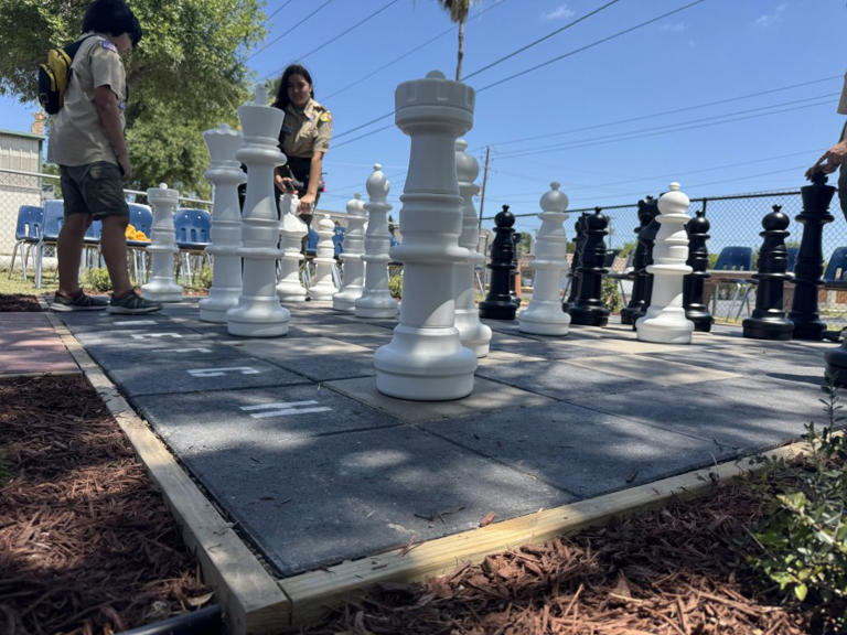 Eagle Scout builds giant chess board for Sharp Elementary School