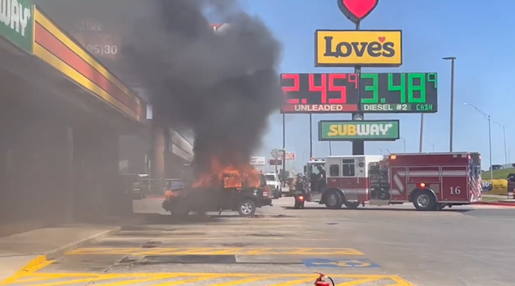 WATCH: Vehicle catches fire outside Love's Travel Stop in south OKC