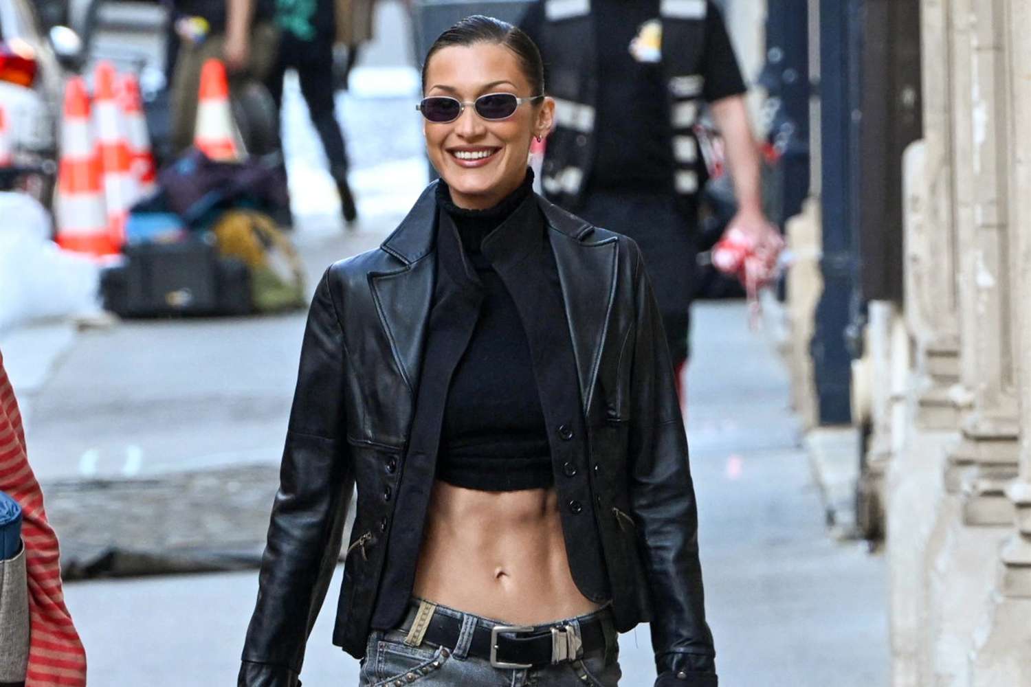 Bella Hadid Shows Off Her Super Toned Abs in a “Matrix”-Style Cropped ...
