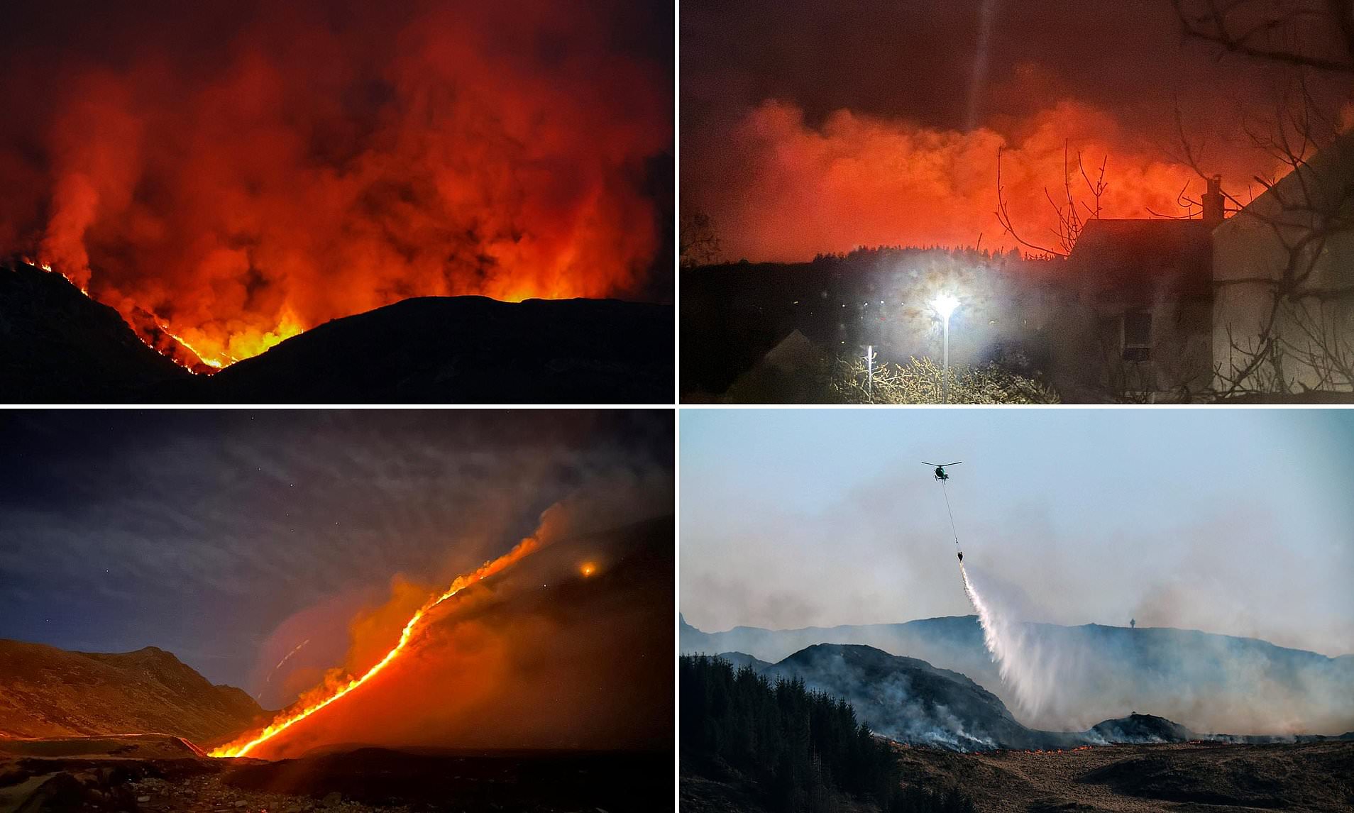 Red alert over wildfire peril as huge blazes sweep Scotland.