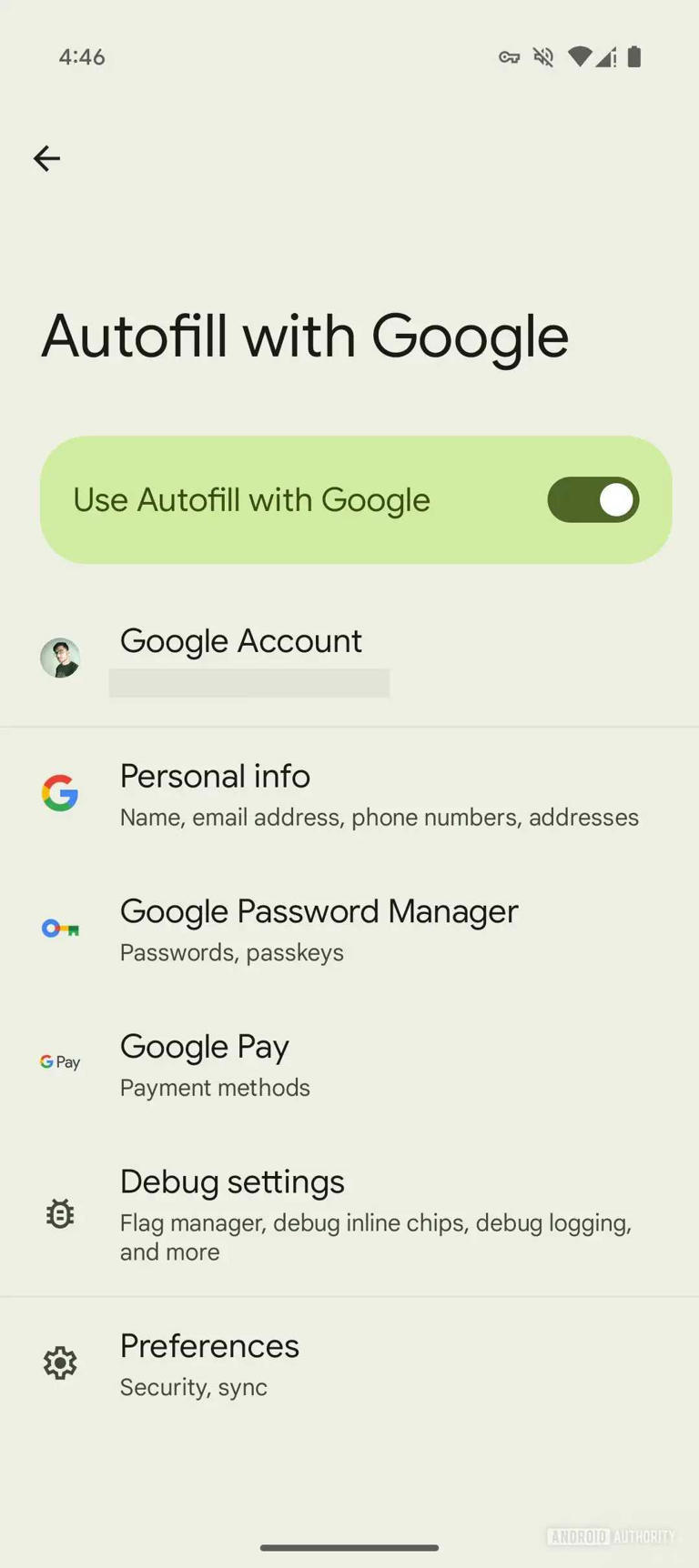Autofill with Google has a better UI incoming