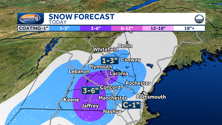 Several inches of snow fall in parts of New Hampshire; precipitation ...
