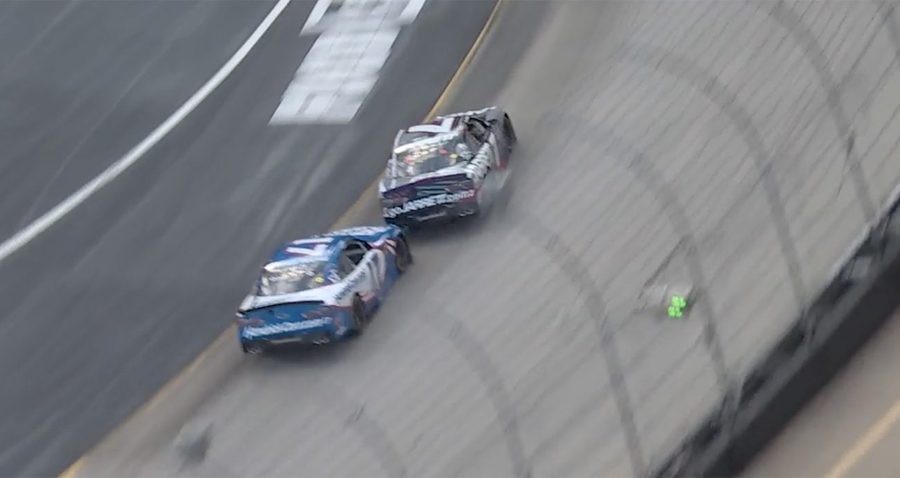 Larson uses the bumper on Allgaier to take lead back