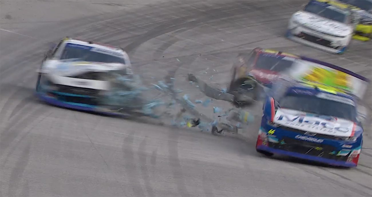 Sheldon Creed takes a big hit from Brennan Poole in Stage 1