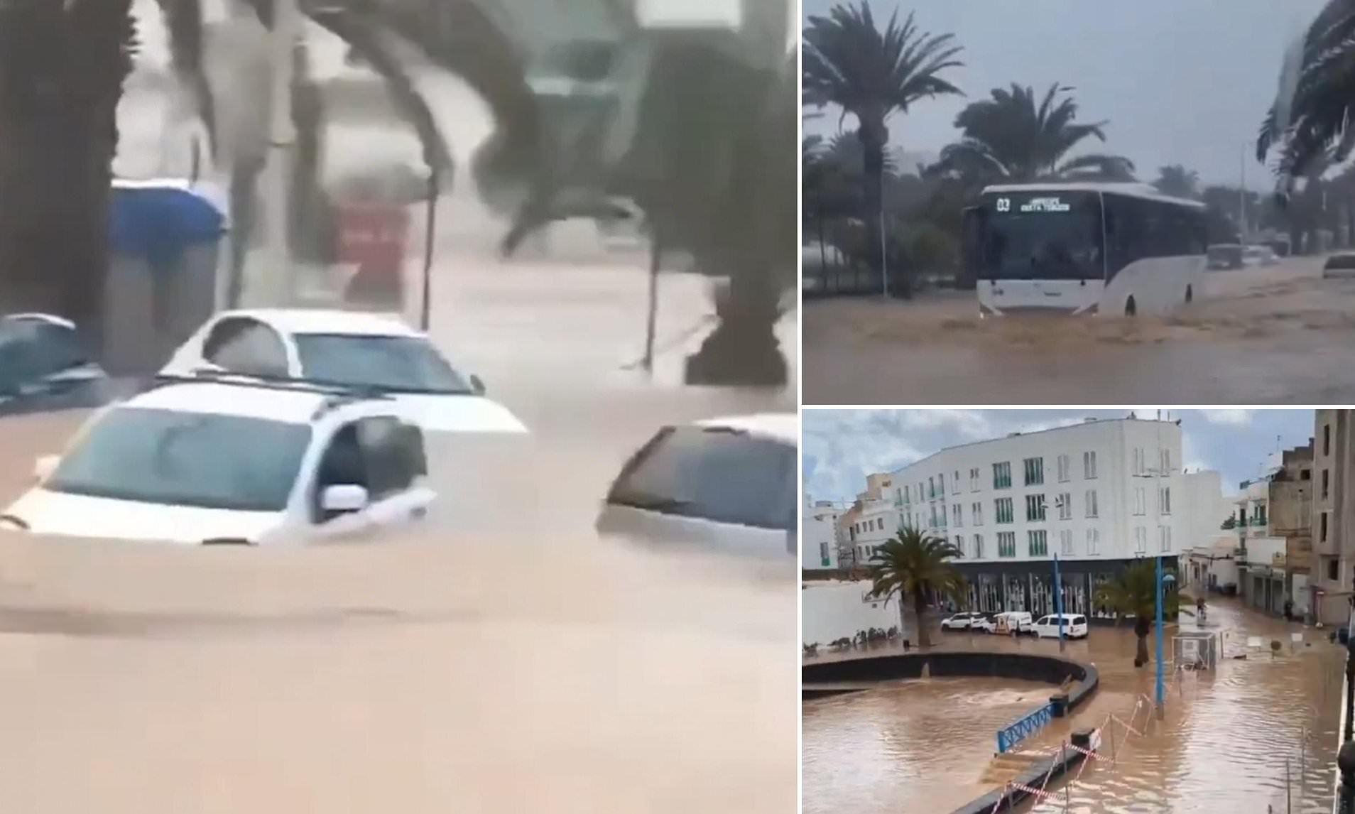 Moment sunny Lanzarote is FLOODED after two-hour deluge soaks hotspot