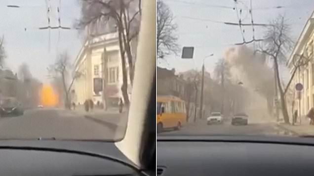 Ukraine dash-cam records exact moment Russian missile hits streets