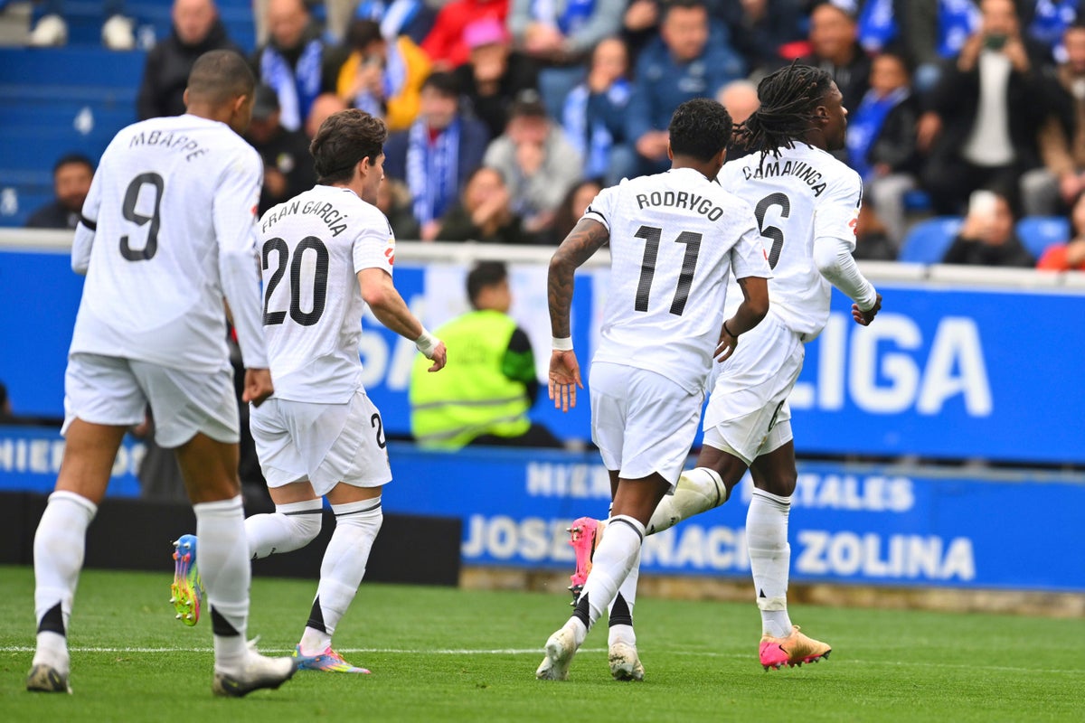 Real Madrid close gap on Barcelona with Alaves win as Kylian Mbappe ...