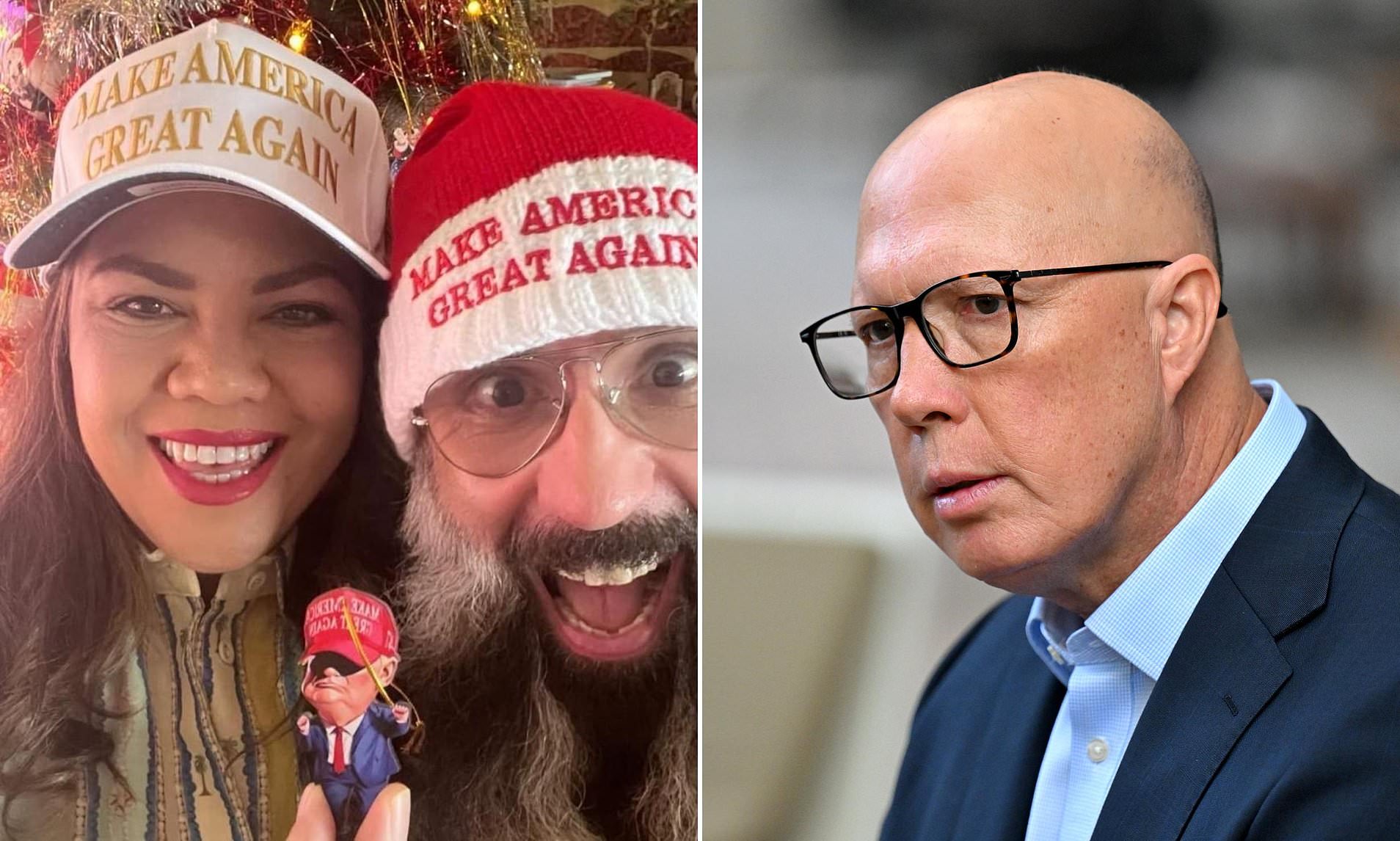 Jacinta Price pic in a MAGA hat after using Trump's trademark phrase