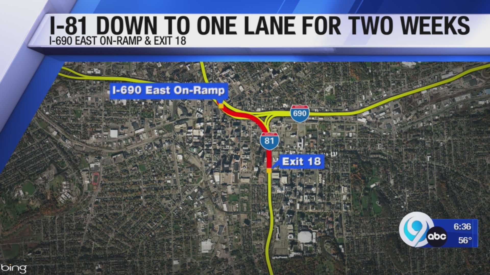 Part of I-81 down to one lane for the next two weeks