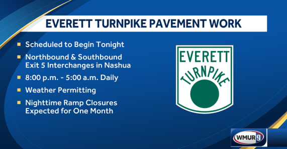 NHDOT to begin resurfacing work on Everett Turnpike