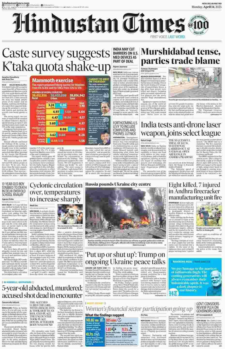 Newspaper headlines from around the world – Monday, 14 April 2025