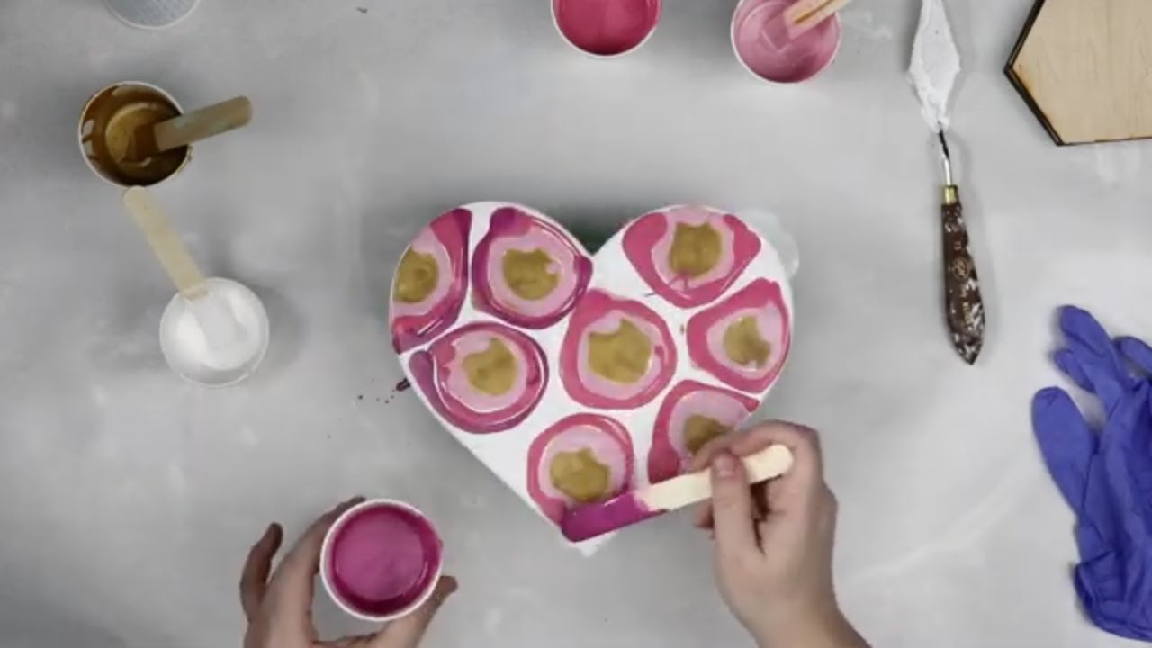 Beautiful Pink and Gold Balloon Dip Technique on Wood Heart