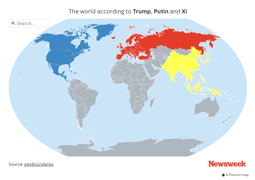Kaart laat zien hoe Trump, Poetin en Xi de wereld zouden kunnen verdelen