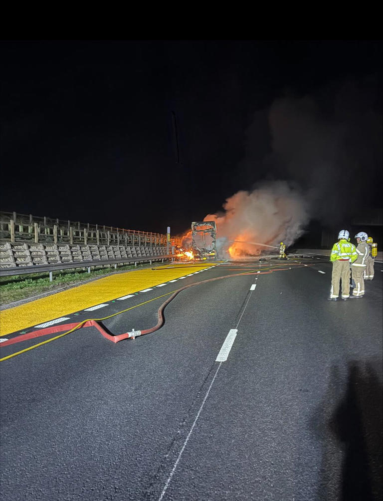 Motorists warned to expect delays as huge lorry fire closes part of the M6