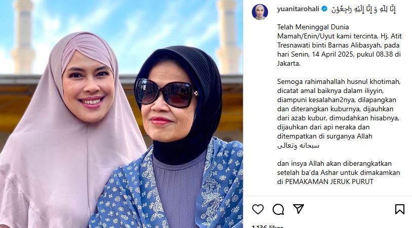 INNALILLAHI, Alya Rohali Berduka, Ibunda Tercinta Meninggal Dunia