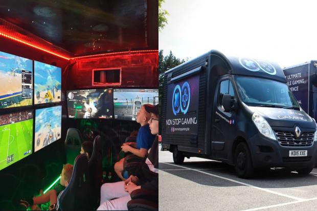 Inside the van transformed into a mobile gaming arcade
