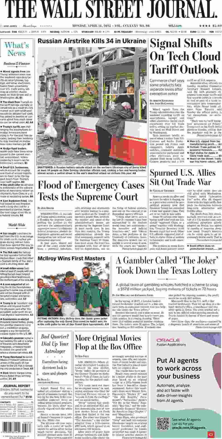 Newspaper headlines from around the world – Monday, 14 April 2025