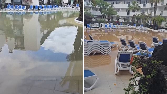 Lanzarote resort flooded after torrential rains hit the island