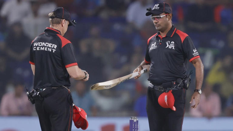 IPL 2025: Umpires check players' bat size on the field during Sunday ...