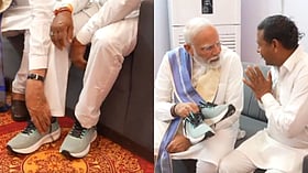 PM Modi Puts Shoes On Supporter's Feet Who Was Not Wearing Footwear For ...