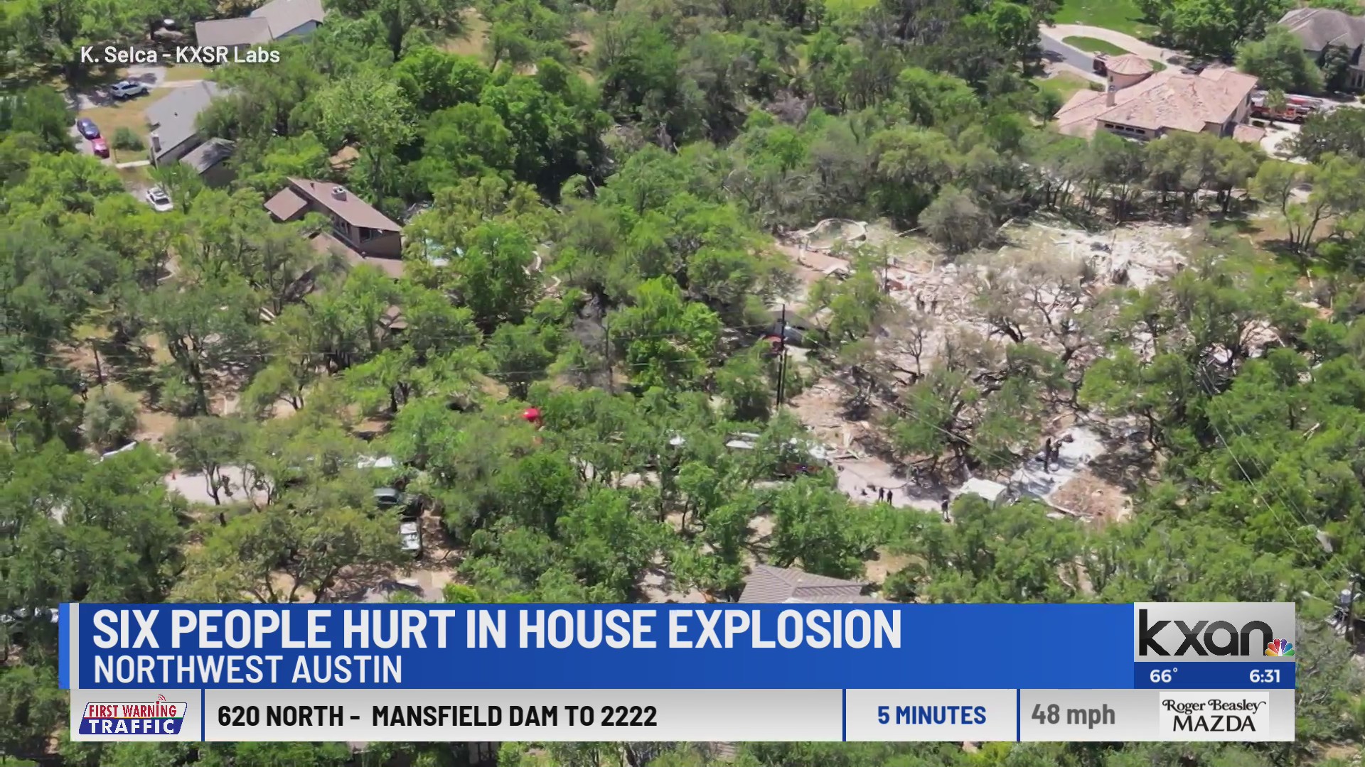 Drone view of damage from house explosion in northwest Austin