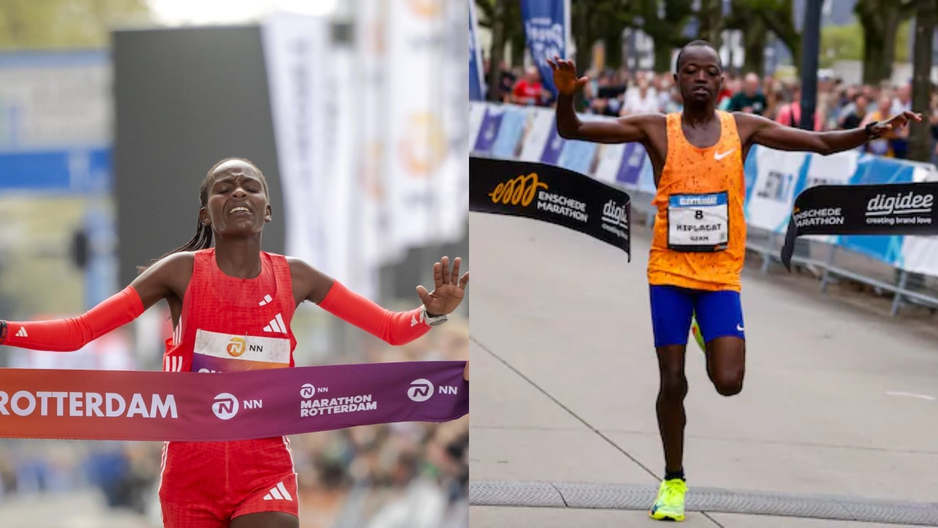Koppel uit Kenia wint allebei een Nederlandse marathon op dezelfde dag