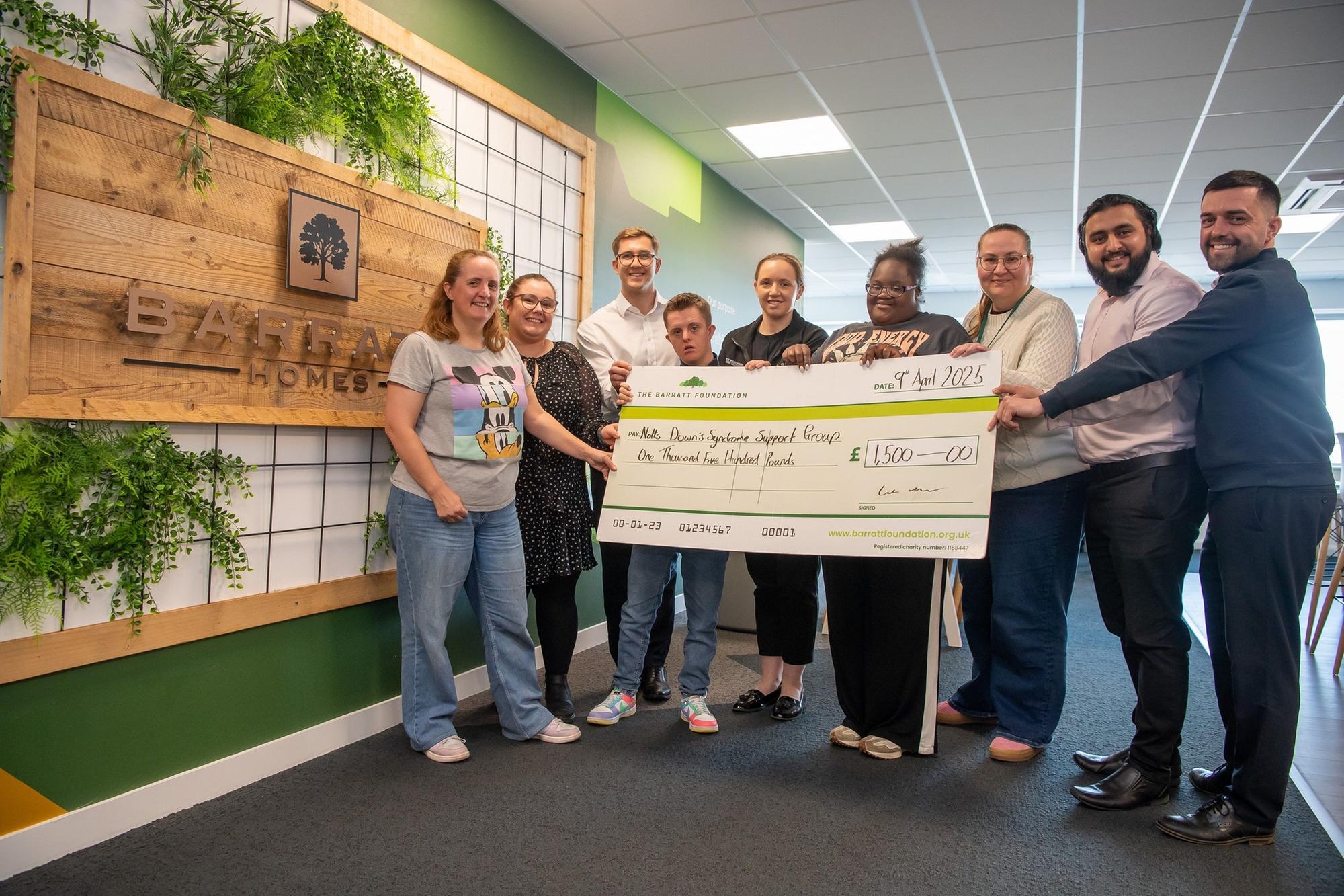 Homebuilder donates £1,500 to Nottinghamshire down’s syndrome charity