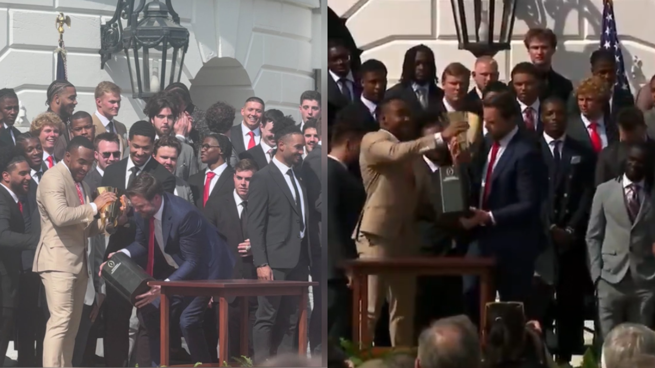 JD Vance Drops College Football Championship Trophy During Ohio State ...